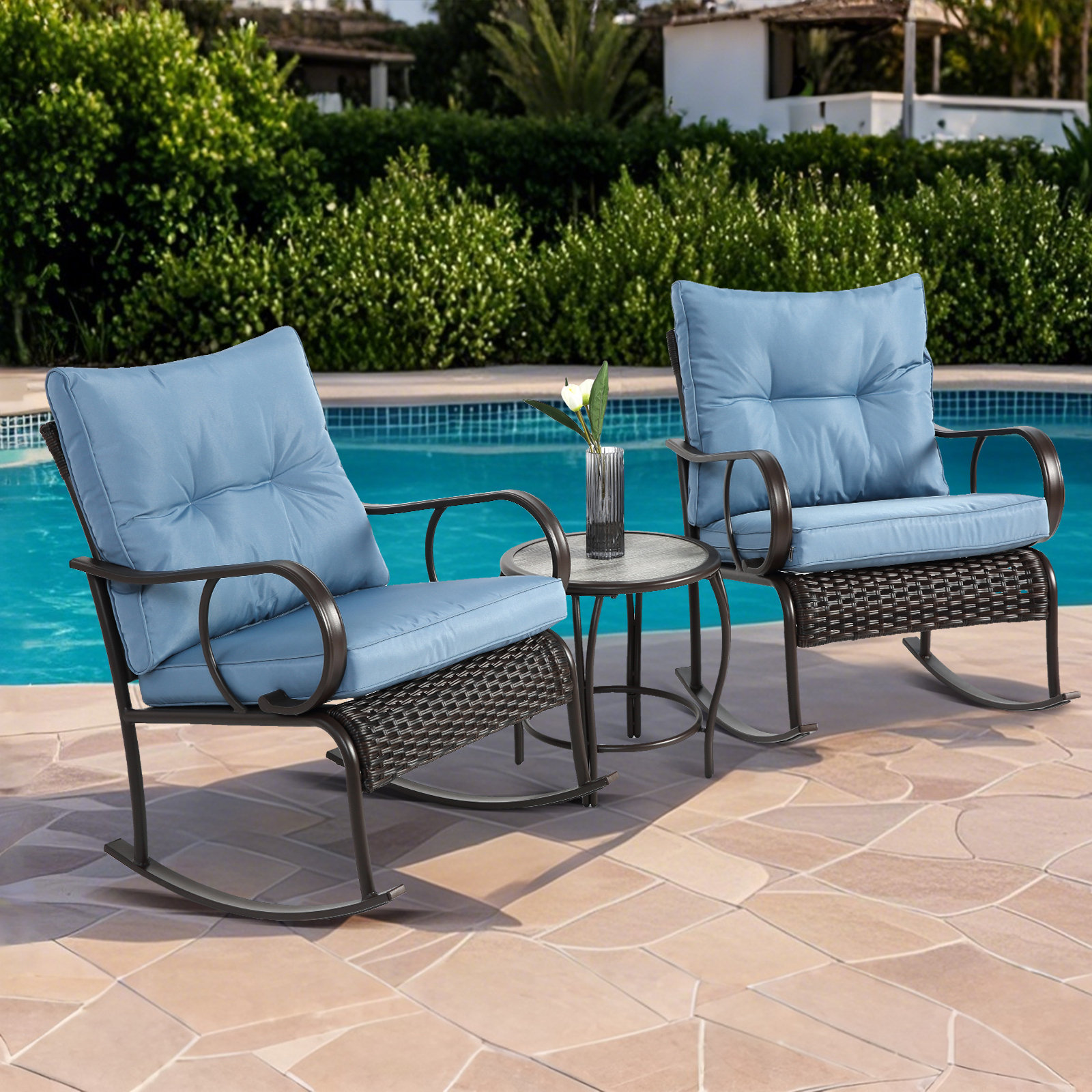 Darby Home Co Modern Style 3-Piece Outdoor Leisure Chair + Swinging Bar + Rattan Tea Several ...